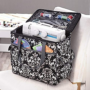 Sewing Accessories Rolling Sewing Machine Tote with 6 Storage Pockets - Damask,LARGE