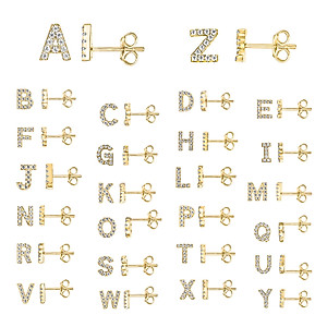 PAVOI 14K Yellow Gold Plated Sterling Silver CZ Alphabet Letter Earrings | Initial Earrings for Women | Letter A