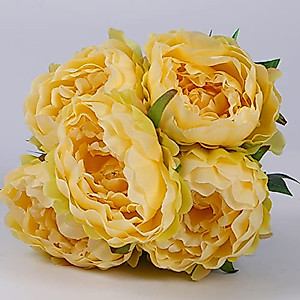 Hovebeaty Artificial Peony Silk Flowers Bouquet Home Wedding Decoration (Light Yellow)