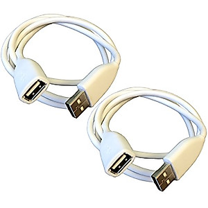 USB 2.0 Male to Female 3 Foot Extension Cable | White 36" inch Extension Cables for phone charger, Tablet, Computer USB Ports - Pack of 2