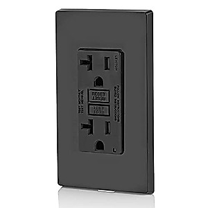Leviton GFTR2-E Self-Test SmartlockPro Slim GFCI Tamper-Resistant Receptacle with LED Indicator, Wallplate Included, 20-Amp, Black
