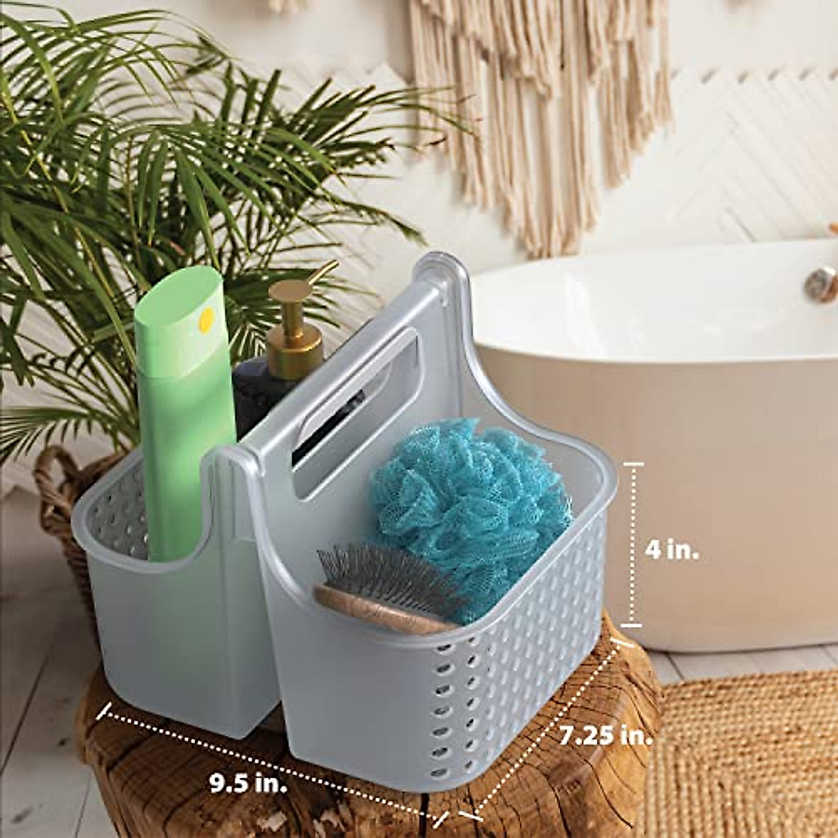 Brookstone, Portable Shower Caddy, Bathroom Organizer Basket, Perfect Size for Dorm/College, Plastic Bath Tote, Dries Quickly with Drainage Holes, Soft Grip Carrying Handle, Frosted Clear