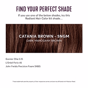 Madison Reed Radiant Hair Color Kit, Dark Cinnamon Brown for 100% Gray Coverage, Ammonia-Free, 5NGM Catania Brown, Permanent Hair Dye, Pack of 1