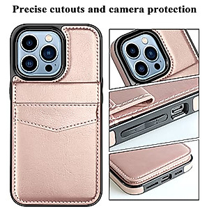 LakiBeibi Phone Case for iPhone 14 Pro Dual Layer Lightweight Premium Leather Case for iPhone 14 Pro Wallet Case with Card Holders Flip Case Protective Case for iPhone 14 Pro 6.1 Inches,Rose Gold