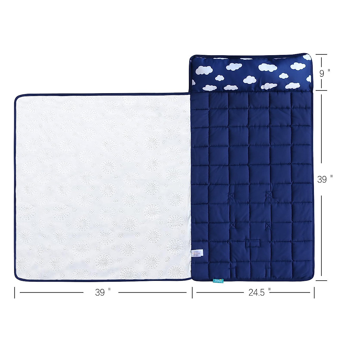 Nap Mat with Pillow and Fleece Blanket for Regalo My Cot/Joovy Travel Cot, Super Soft & Skin Friendly, Perfect Kids Sleeping Mats/Sleeping Bag for Preschool Daycare Boys and Girls, Navy