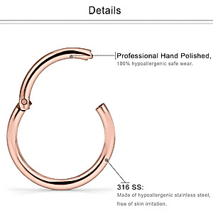 Dyknasz Septum Jewelry 16G Surgical Steel Nose Rings Hoop Septum Clicker Ring with Clear Diamond CZ Cartilage Tragus Helix Earring Piercing Jewelry for Women Men 10mm (3/8") Rose Gold