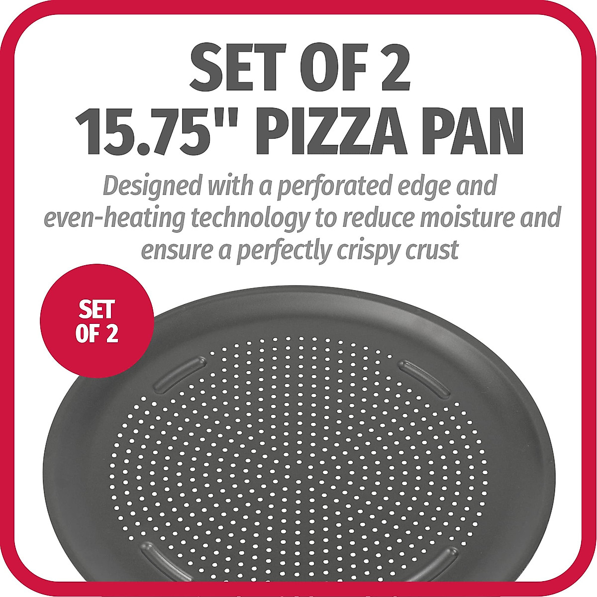 GoodCook AirPerfect Nonstick 16” Pizza Pan - Set of 2 - Pizza Trays for Oven, Perforated Round Pizza Pan, Carbon Steel Baking Pan, Homemade, Frozen & Leftover Slices