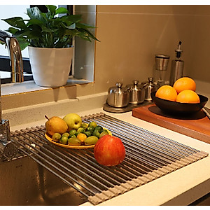 ALIMART Roll up Dish Drying Rack Over The Sink Rolling Drainer Foldable for Kitchen Counter RV Trailers (17.8 inch X15.8 , Black)