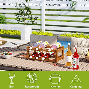 BMOSU Bamboo Wine Rack Wine Storage Cabinet Shelf 8 Bottle Wine Racks Countertop Sturdy for Kitchen Dining Room Pantry - 2 Tiers Wine Rack(Brown)