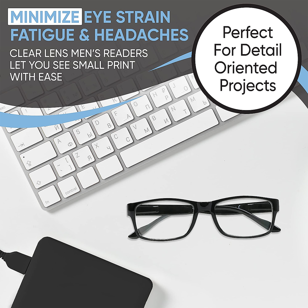 Yogo Vision Reading Glasses Men Women Readers Lightweight Eyeglasses Standard Fit Rectangle Style Anti Glare Filter 5 Pairs Black 2