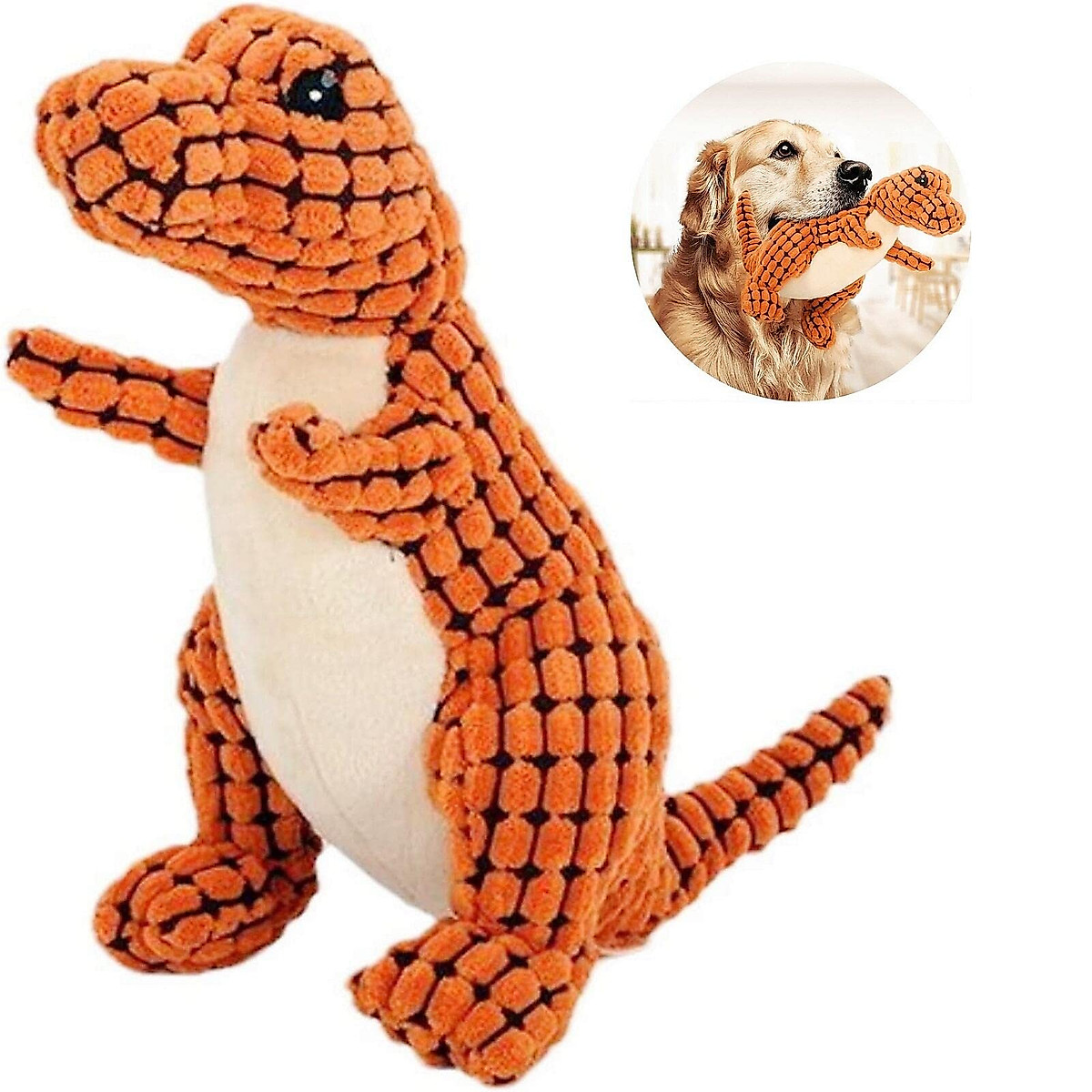 2024 New Indestructible Robust Dino, Plush Dog Toy, Indestructible Squeaky Toys for Dogs, Durable Dog Toys for Aggressive Chewers, Chew Toys for Dogs, Interactive Dog Toys for Boredom (A-Orange)