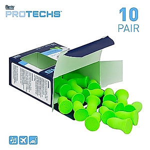 Flents Foam Ear Plugs, 10 Pair with Case for Sleeping, Snoring, Loud Noise, Traveling, Concerts, Construction, & Studying, NRR 33, Green, Made in the USA