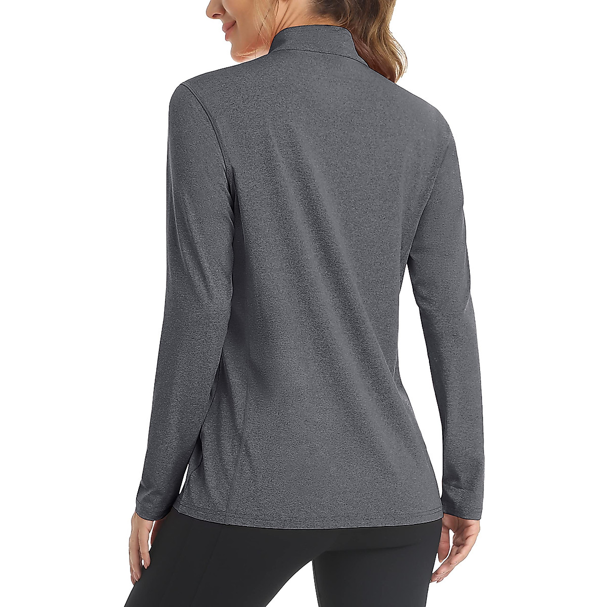 MAGCOMSEN Quarter Zip Women Long Sleeve Sun Shirts UV Protection Collared Golf Shirt Hiking Athletic Tops Dark Grey M