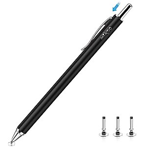 Mixoo Retractable Stylus for Touch Screens - High Sensitivity Universal Stylus Touch Screen Pen with 3 Replaceable Disc Tips for iPad iPhone and All Other Capacitive Tablets & Cell Phones (Black)