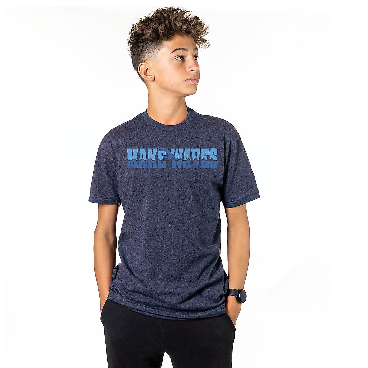 Swimming Make Waves Tee | Navy Short Sleeve T-Shirt | Adult Large