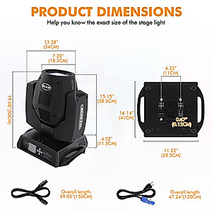 Ridgeyard 230w 7R 8 Prism DMX 512 Moving Head Zoom Light 16CH Beam Wash Spot GOBO Light DJ Disco Club Party Wedding Stage Christmas (2PCS)