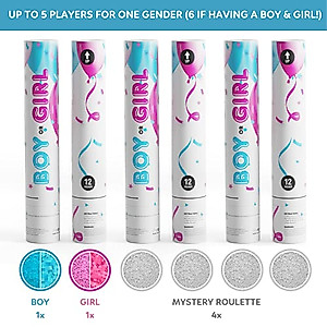 TUR Party Supplies Gender Reveal Roulette Game Kit (Blue, Pink & White) Fool Proof Confetti & Powder Cannons | 100% Biodegradable | 12 inch | Party Poppers for Boy or Girl Baby Shower Decorations