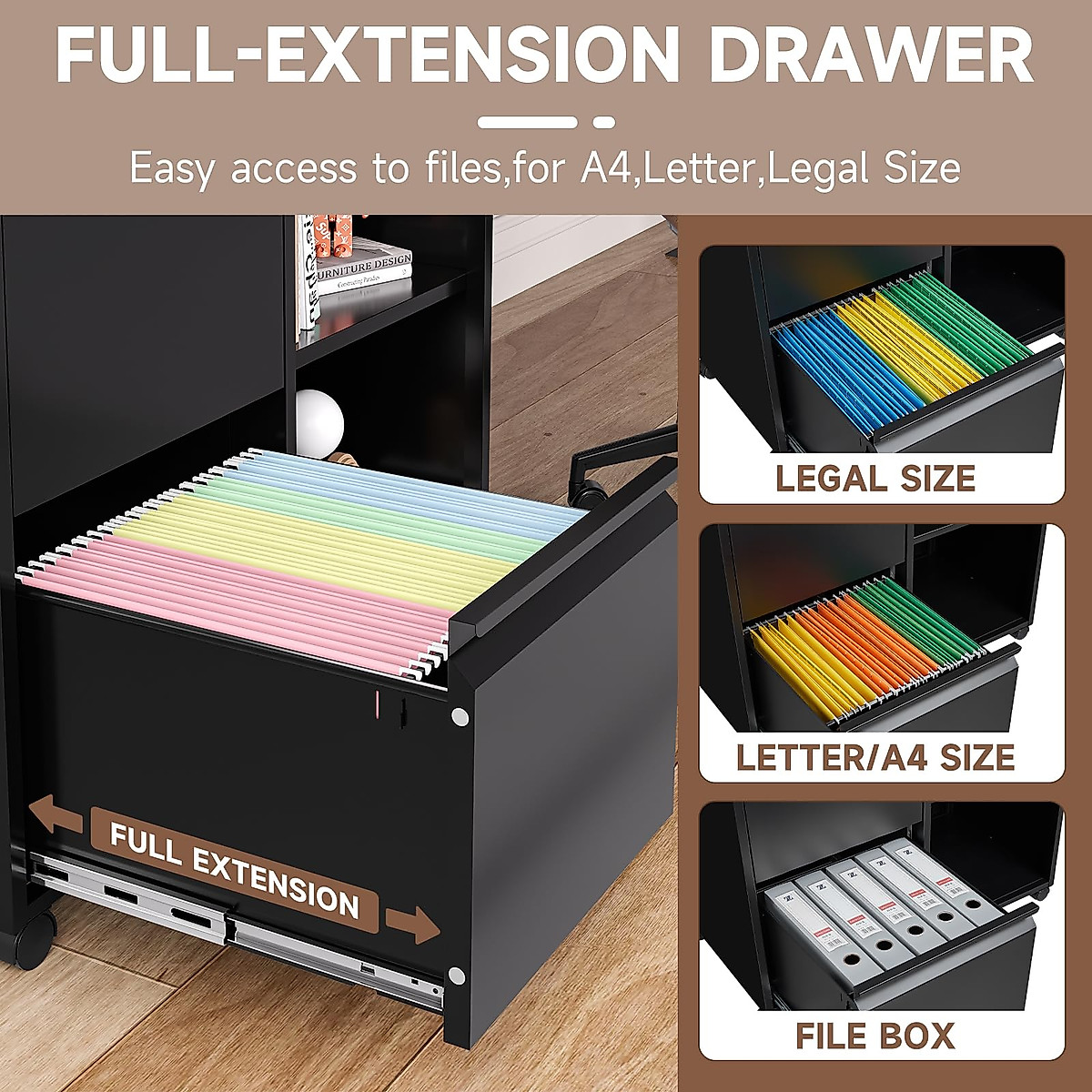 AFAIF Lateral File Cabinet, 2 Drawer File Cabinet with Lock, Printer Cabinet Printer Stand with Storage, Metal Mobile Filing Cabinet Home Office Organization Furniture for Letter/A4 Size Files