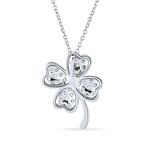 Irish Shamrock Lucky Charm Pave CZ Four Leaf Clover Pendant Necklace For Women For Teen .925 Sterling Silver