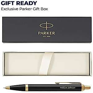 Dayspring Pens Parker Pen | Engraved/Personalized Parker IM Black Lacquer and Gold Trim Ballpoint Gift Pen. Custom Engraving Shipped in One Business Day.
