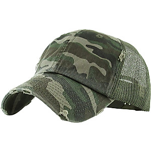 Funky Junque Unconstructed Low Profile Distressed Trucker Hat - Camo