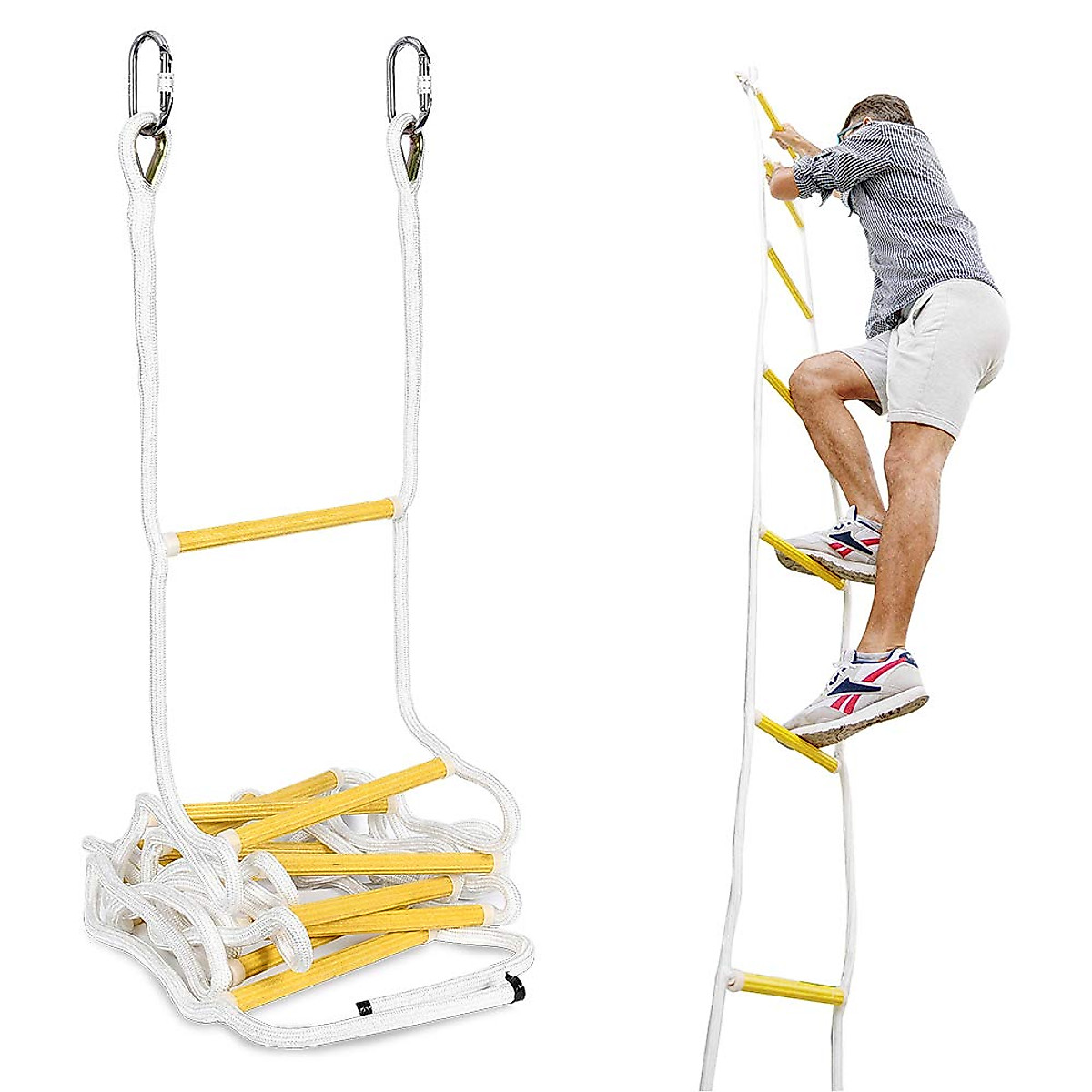 ISOP Flame Resistant Emergency Rope Ladder 13 ft with Spring Hooks and Universal Cabinet for Emergeny Equpment Fire Ladder, Fire Evacuation Set or Rescue Survival Kit