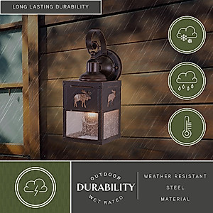 VAXCEL Yellowstone 1 Light Bronze Rustic Moose Tree Outdoor Wall Lantern Clear Glass