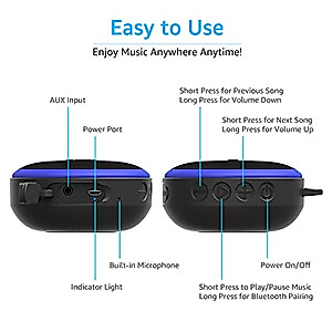 Olafus Waterproof Shower Bluetooth Speaker, Portable Wireless Outdoor Speaker, Clip & Suction Cup, 10H Playtime for Bathroom, Pool, Beach, Boating, Hiking