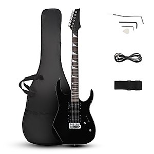 Ktaxon Full-Size Electric Guitar, Solid Body HSH Pickups 170 Guitar Beginner Kit with Gig Bag, Shoulder Strap, Tremolo Arm, Cable, Picks All Accessories (Black)