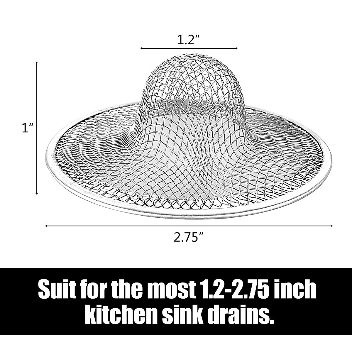 10pcs Mesh Sink Strainer, 2.75" Top/1" Stainless Steel Slop Basket Filter Trap, Metal Kitchen Drain Strainer, Hair Basket Drain - Fits Most Kitchen Sinks, Bathroom Sinks,Shower Drains,Floor Drain