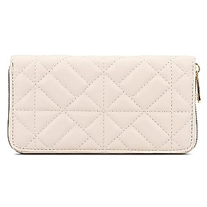 Olivia Miller Women's Fashion Jenna PVC Quilted Beige Clutch Wallet w Practical Zip Around Zipper