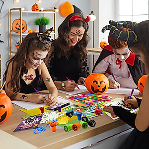 Cinrobiye 72 Pcs Halloween Party Favors，Halloween Coloring Books Tattoo DIY Sticker Stampers Bulk Trick or Treat Goodie Bags Fillers Stuffer Classroom Reward Activity Supplies