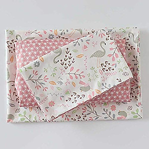 Emenpy 100% Cotton Crib Bedding Set for Infant Boys Girls,3 Pcs Baby Bed Linen Include Duvet Cover,Fitted Sheet,Pillowcase,Nursery Decoration,No Filler(Pink)