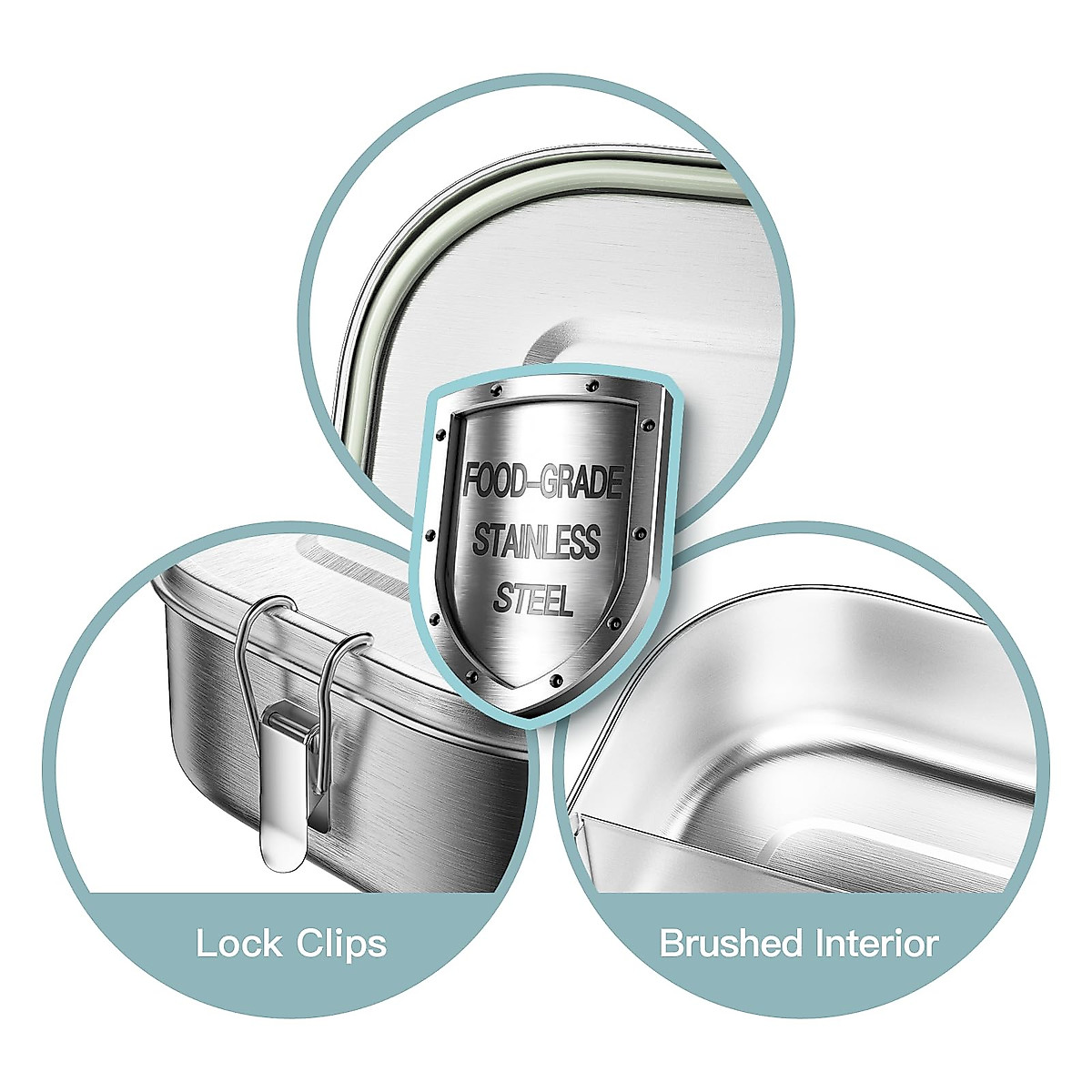 NUTUNI 47oz/1400ML Stainless Steel Lunch Box, 5 Compartments Bentobox for Kids or Adults, Metal Bento Box with Lockable Clips, Leakproof Food Storage Container for Work Lunch