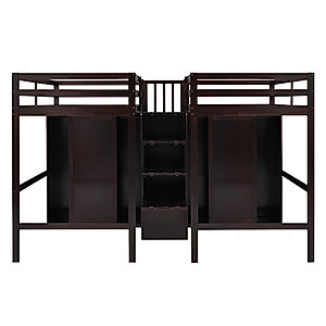 BIADNBZ Wooden Double Twin Size Loft Bed with Two Wardrobes and Staircase for Kids/Teens/Bedroom,Espresso