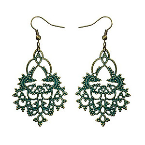 LQJstore Dangle Earrings Ethnic Retro Water Drop Hollow Earrings Green Pine Carved Boho Earring (C)