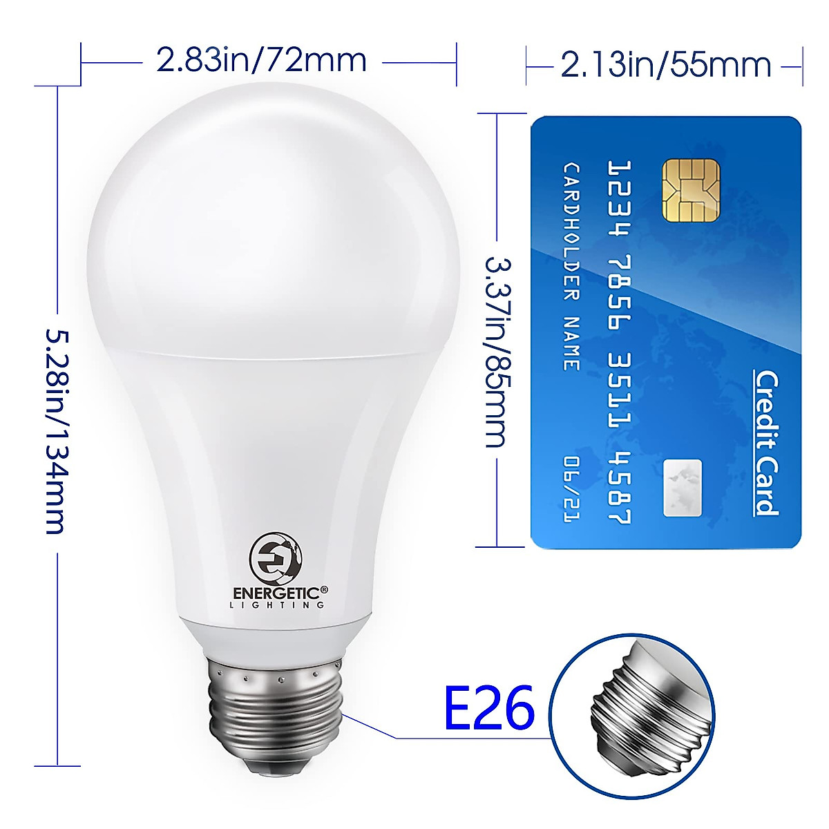 Energetic Lighting Super Bright 50/100/150W 3-Way A21 LED Light Bulb, 800/1600/2200 Lumens, 5000K Daylight, Non-dimmable, E26 Base, UL Listed, 2-Pack