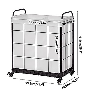 Laundry Hamper with Divided Liner Bag; Collapsible Laundry Basket with Rolling Lockable Wheels; Clothes Hamper with Metal Handle; Laundry Sorter with Removable Liner Bag (White)