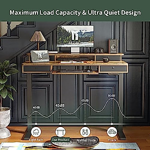 FEZIBO Height Adjustable Electric Standing Desk with 4 Drawers and Keyboard Tray, 55 x 24 Inch Table with Storage Shelf, Sit Stand Desk with Splice Board, Rustic Brown
