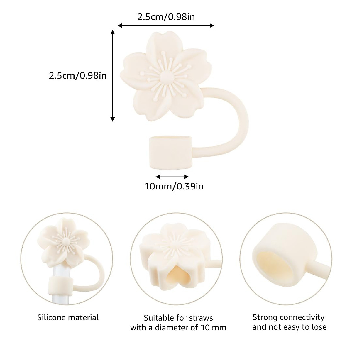 Clakioom Straw Cover Cap for Stanley Cup, 3Pcs Flower Silicone Straw Toppers Accessories Compatible with Stanley Cup 30&40 Oz Tumbler, Straw Tips Lids for Home and Party Decor (Beige)