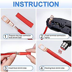 240pcs Copper Wire Lugs Battery Terminals Battery Cable Ends, AWG 2 4 6 8 10/12 Gauge Wire Connectors, 110Pcs Wire Lugs Terminal Connectors with 130Pcs Heat Shrink Tubing for Marine Electrical