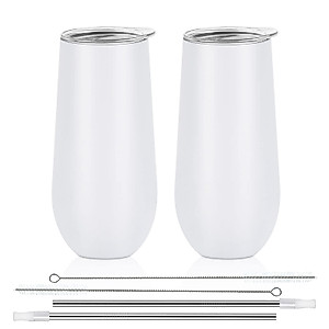 Lifecapido 2 Pack Insulated Champagne Tumblers, 12oz Stemless Champagne Flutes, Stainless Steel Champagne Flute Tumblers, Insulated Champagne Glass for Birthday Party Wedding Christmas (White)