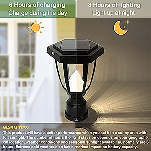 FUDESY LED Outdoor Solar Post Light, Waterproof Fence Post Lights Solar Powered, Plastic Black Solar Deck Post Lights for Garden Mount Landscape Yard Patio Pathway, Warm White, 3000K