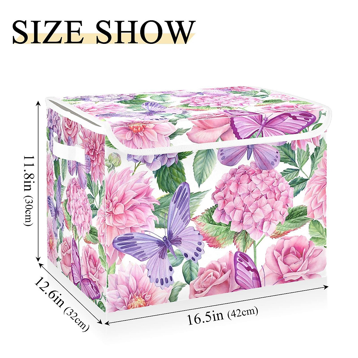MFTJYO Storage Bin with Lid Purple Hydrangea Pink Roses Foldable Storage Box Washable Fabric Storage Cubes Bin Organizer Basket Closet for Home Bedroom Closet Nursery Office