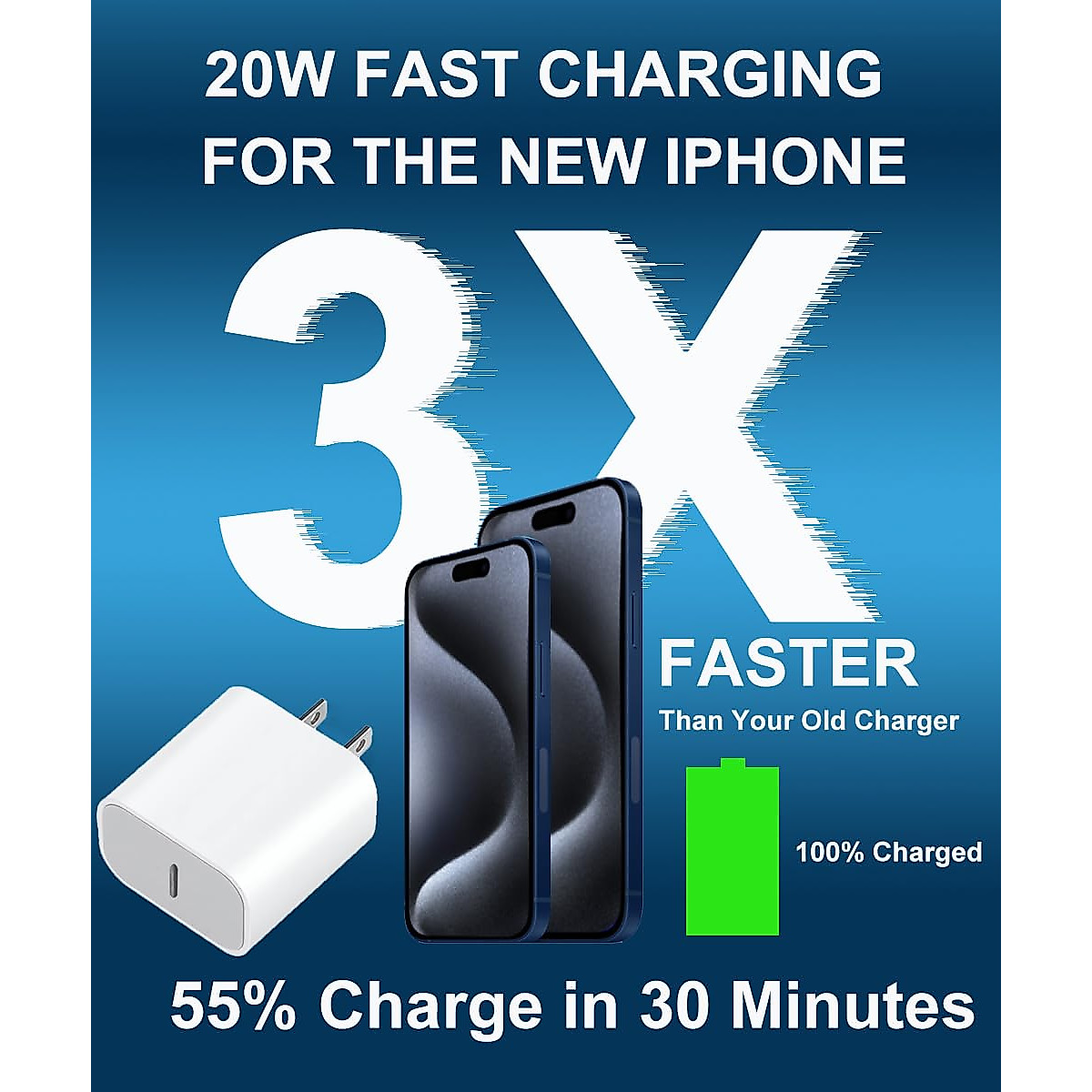 iPhone 15 Charger 20W USB C Charger for iPhone 15/15 Plus/Pro Max, iPad Pro 12.9/11 inch, iPad Air 5th/4th, iPad 10th, 2Pack PD Fast Charger Block with 6.6FT Long USB C to C Cable