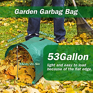 53 Gallons Garden Waste Bags-2 Pack Reusable Yard Waste Bags Heavy Duty,Large Yard Dustpan-Type Garden Bag for Collecting Leaves,Lawn Pool Garden Leaf Waste Bag, Comes-Perfect for Yard, Garden, Lawn
