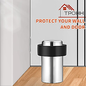 1PCS Stainless Steel Cylindrical Universal Door Stop, 2-3/8 Inch Brushed Finish Door Stopper with Rubber Bumper – Protects Walls from Door Knob Damage by TPOHH