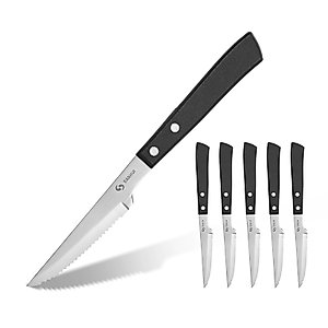 SANHUI Steak Knives, Steak Knife Set of 6, German Stainless Steel Steak Knife Serrated