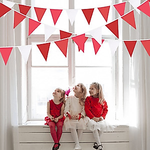32Ft Red Pennant Banner Fabric Triangle Flag Bunting Garland Streamers for Wedding Engagement Bridal Shower Anniversary Bachelorette Birthday Party Home Outdoor Garden Hanging Festivals Decoration