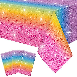 Tudomro 3 Pack Pastel Rainbow Tablecloths Plastic Colorful Rainbow Table Covers 54 x 108 Inch Disposable Table Cloths Pastel Rainbow Party Decorations for Birthday Wedding Bridal Shower Pride Party